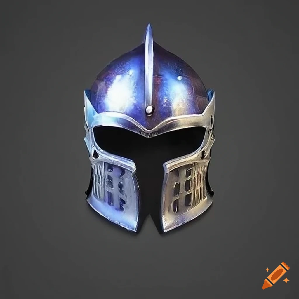 Detailed front view of a light magical fantasy open steel helmet on Craiyon