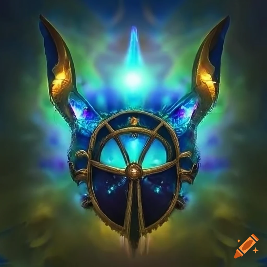 Front view of a detailed open helm in a magical fantasy setting on Craiyon