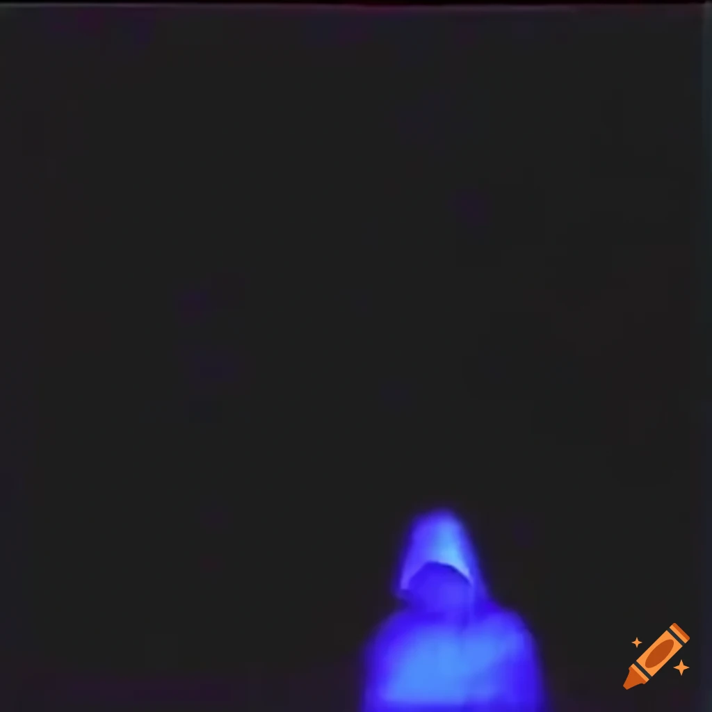 Hooded spectre walking among tombstones in a VHS distortion on Craiyon