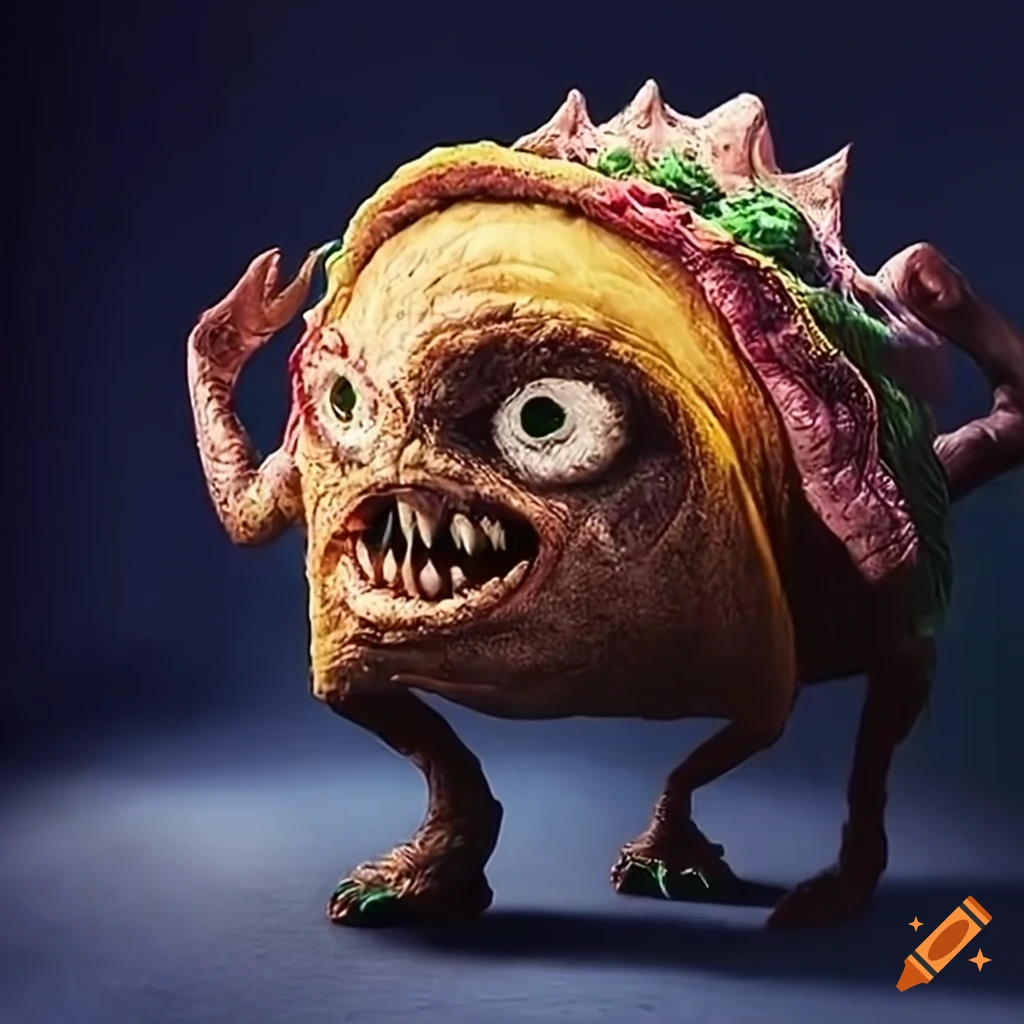 Mutant taco monster in detailed movie still on Craiyon