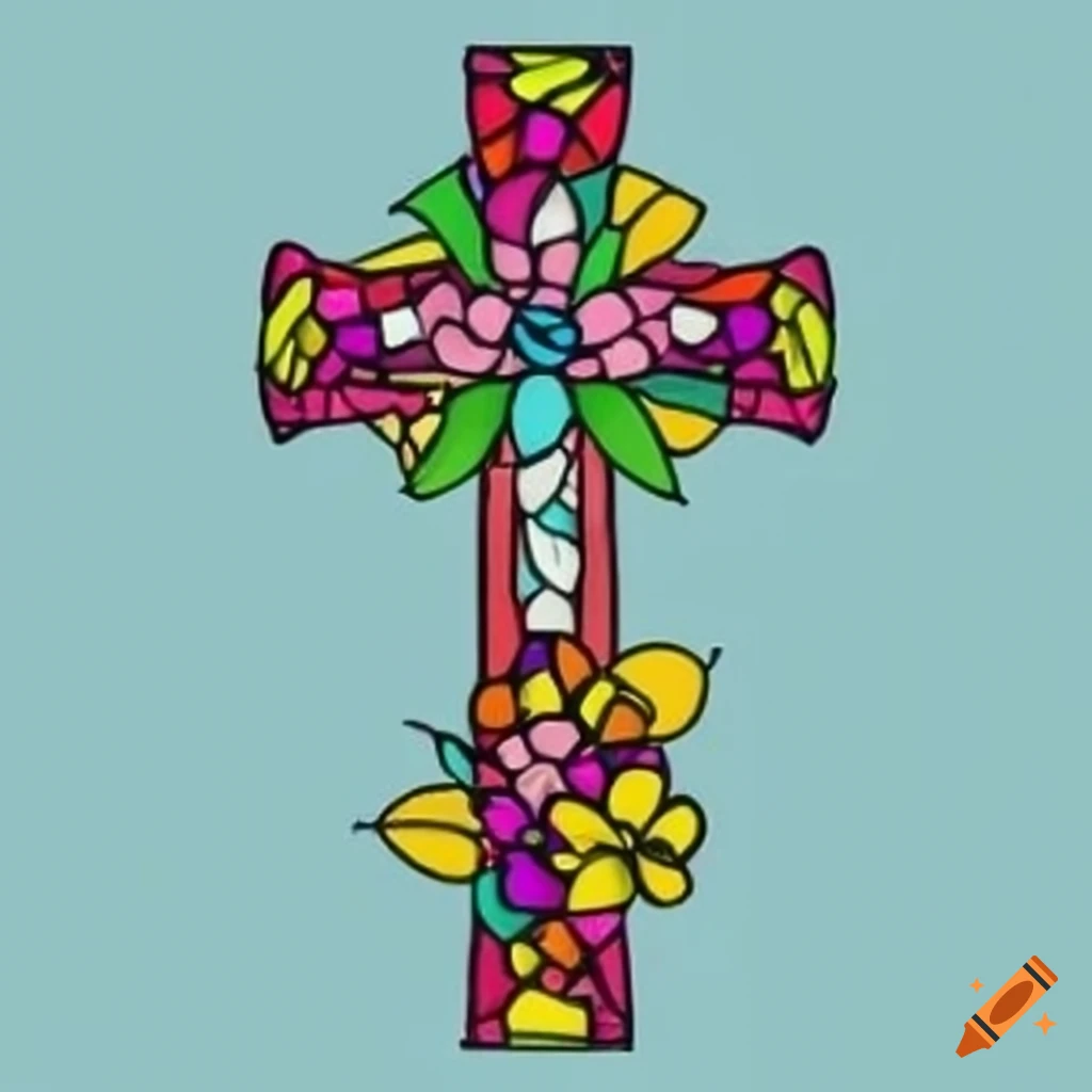 Stained glass easter cross with flowers on Craiyon