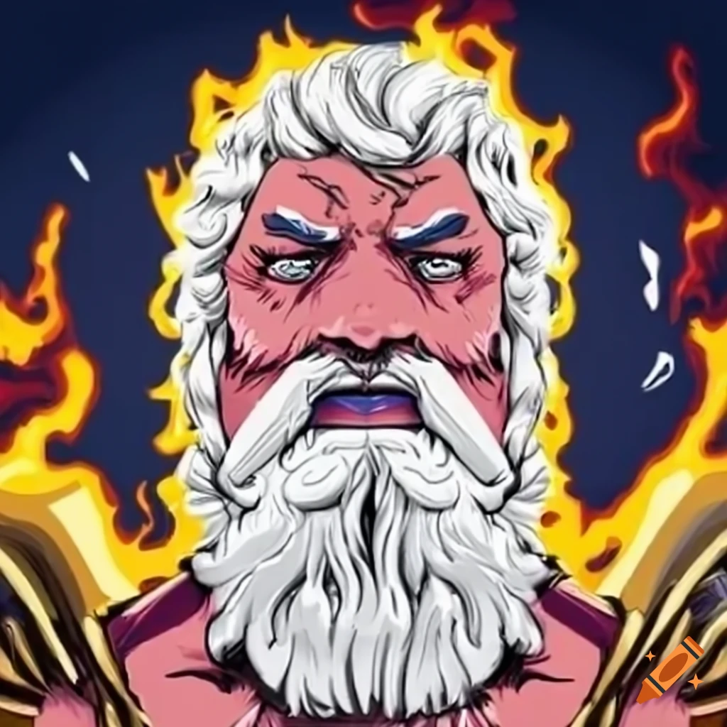 Zeus angry face with zeus text within the image on Craiyon