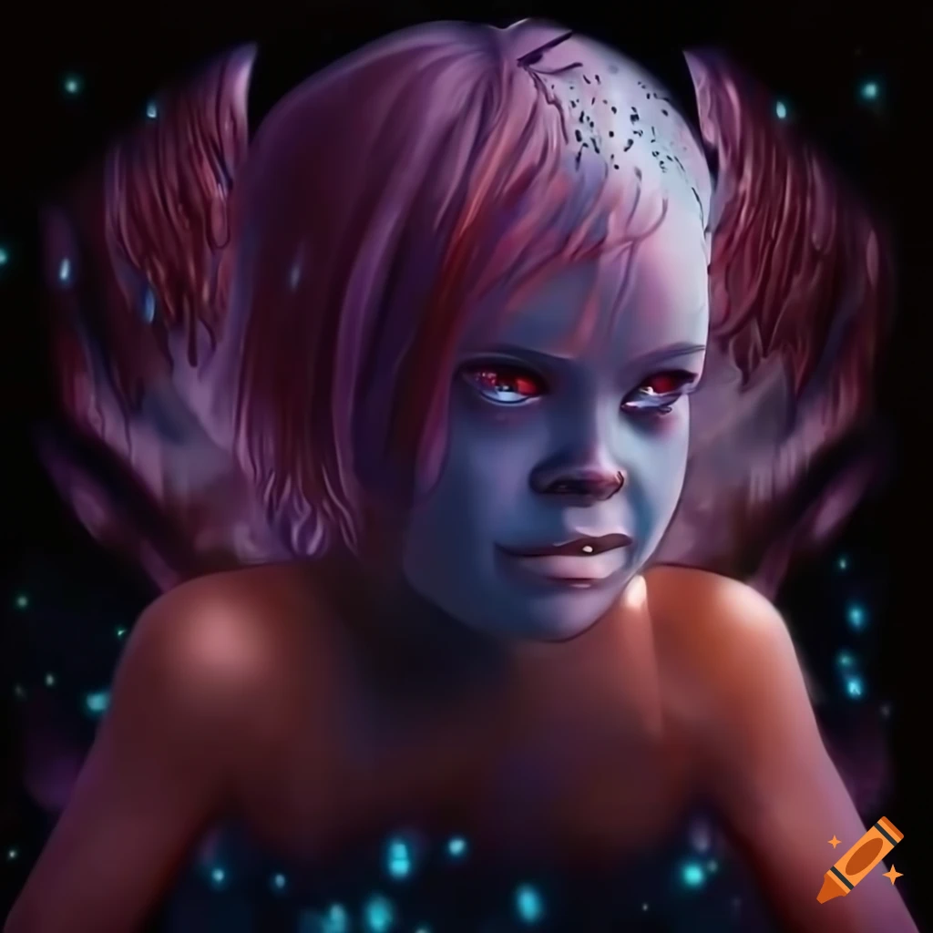 Angry angel with black gemstones running through her hands on Craiyon