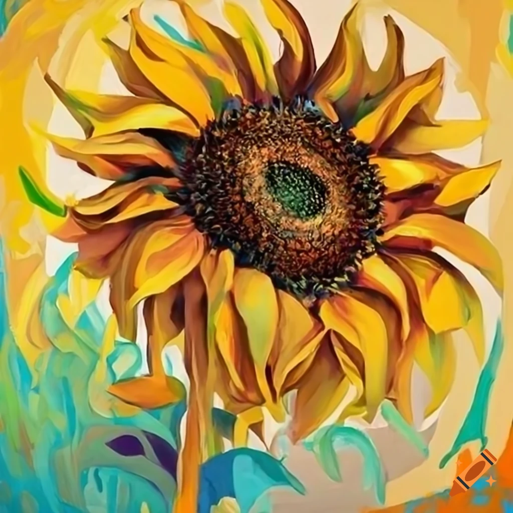 Sunflowers in modern abstract realism style painting on Craiyon
