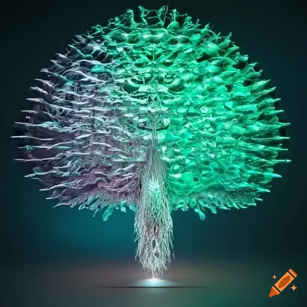 3D render of a chrome symatics tree with elements of a eurorack ...