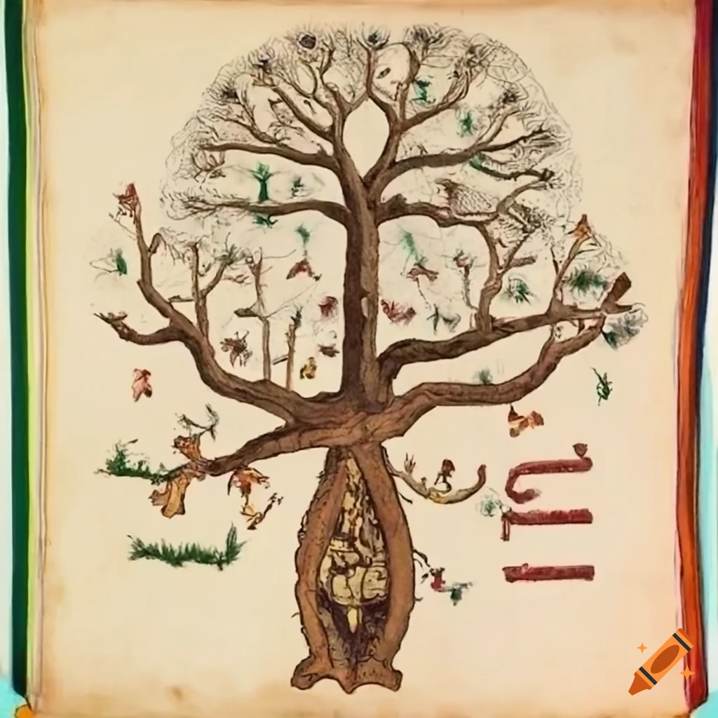 Illustration of a tree with branches representing indo-european ...