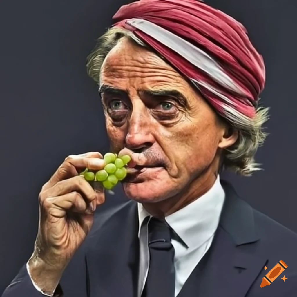 Roberto mancini in a turban enjoying grapes on a pillow on Craiyon