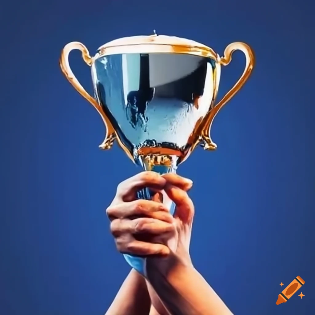 Athletes lifting the same trophy after victory on Craiyon