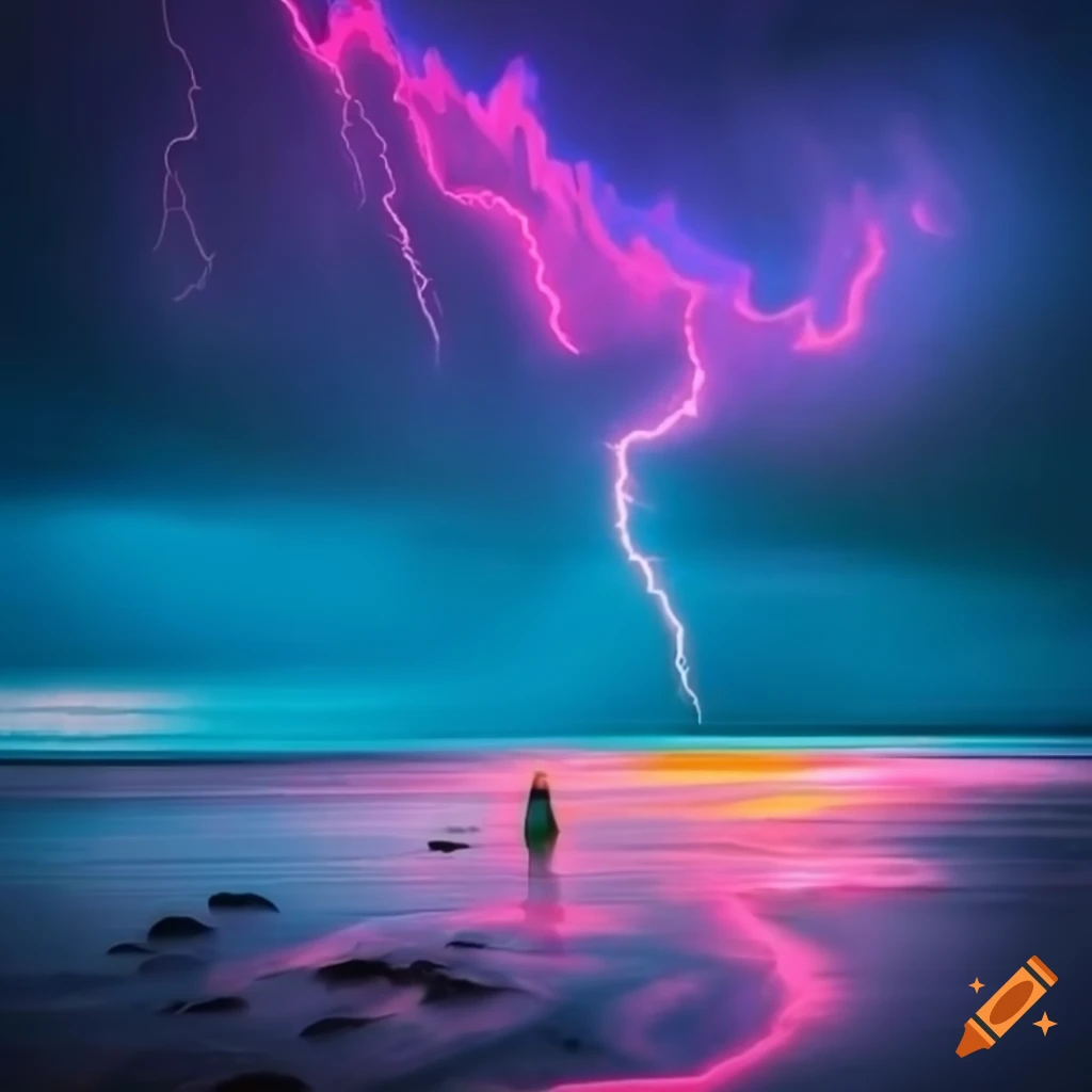 Neon storm in artistic white van gogh style on Craiyon