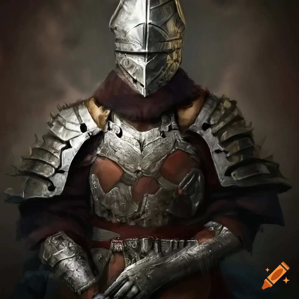 Fantasy warrior in heavy plated armor portrait on Craiyon