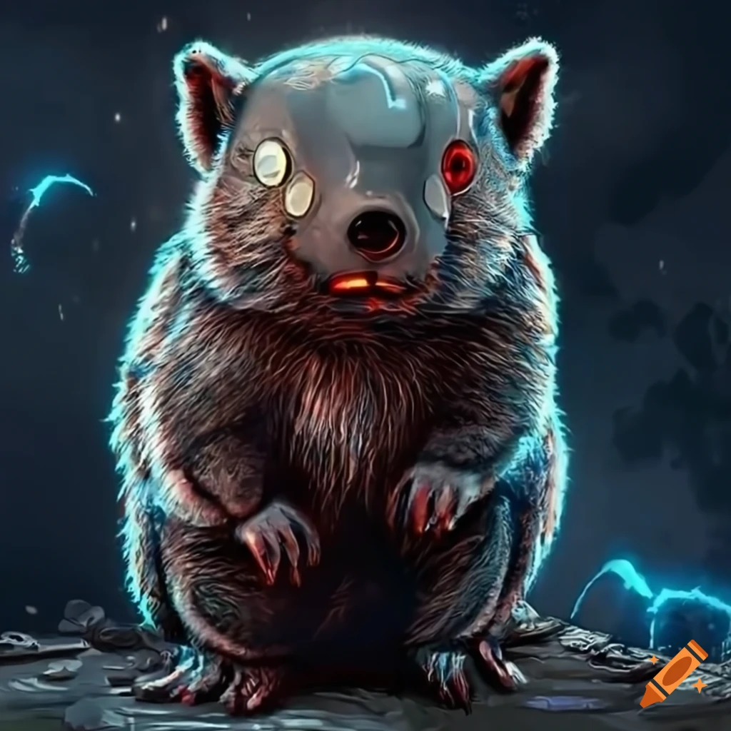 Mystical wealthy cyborg wombat mining tokens in a digital environment ...