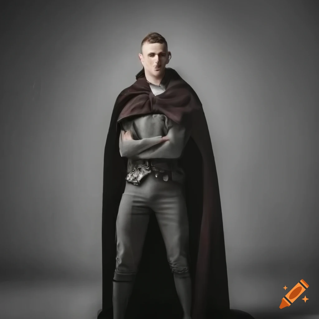 Strong and victorious man in a cloak striking a triumphant pose on Craiyon