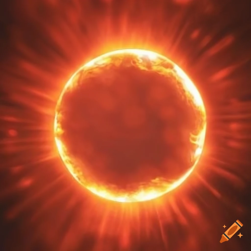 Circular red and orange solar burst on Craiyon