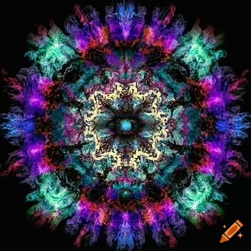 Shamanic pattern on black background in a circular design on Craiyon