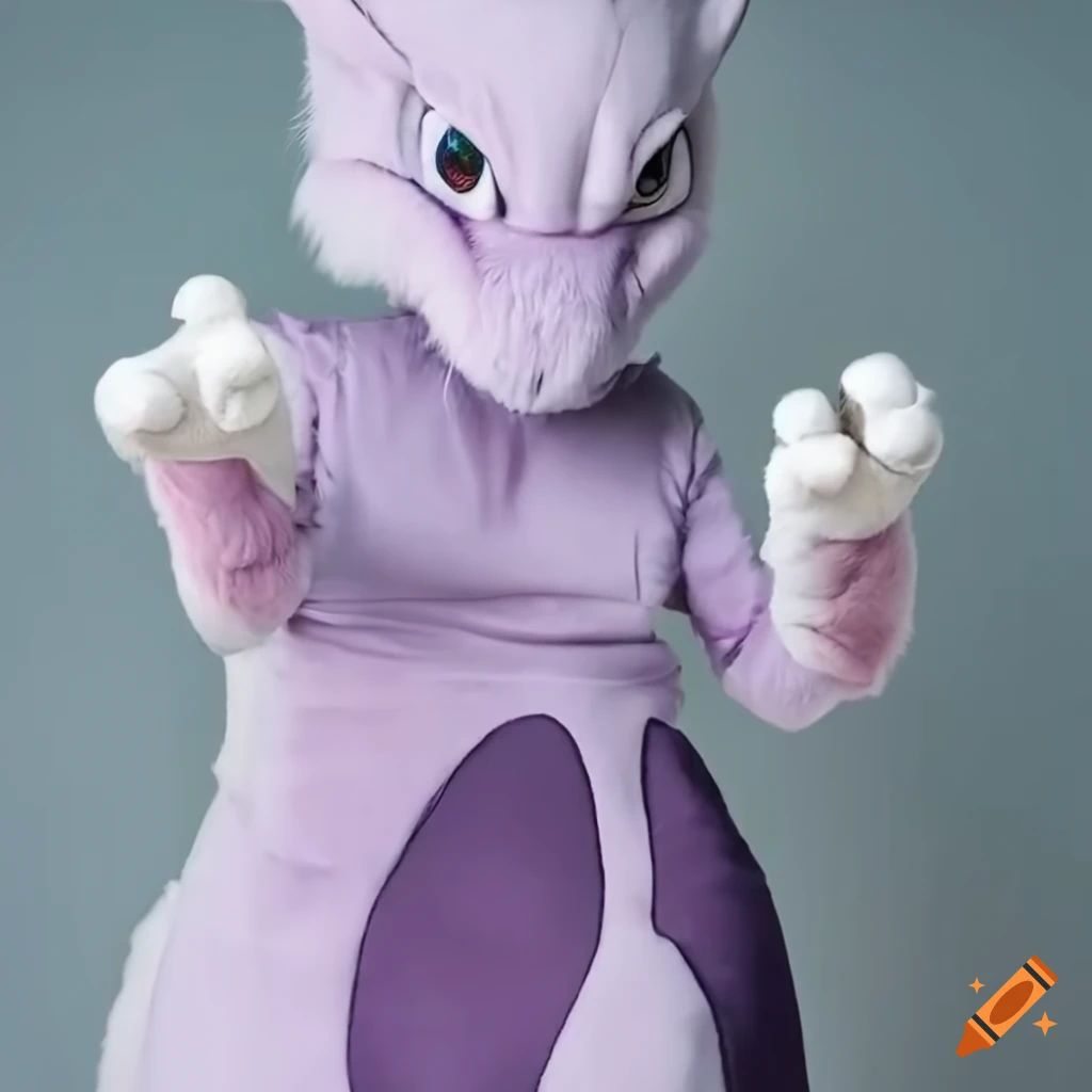 Nurse in full body Mewtwo fursuit mascot costume at hospital on Craiyon
