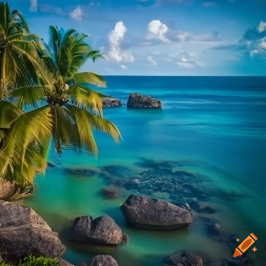Tropical ocean view from terrace on Craiyon