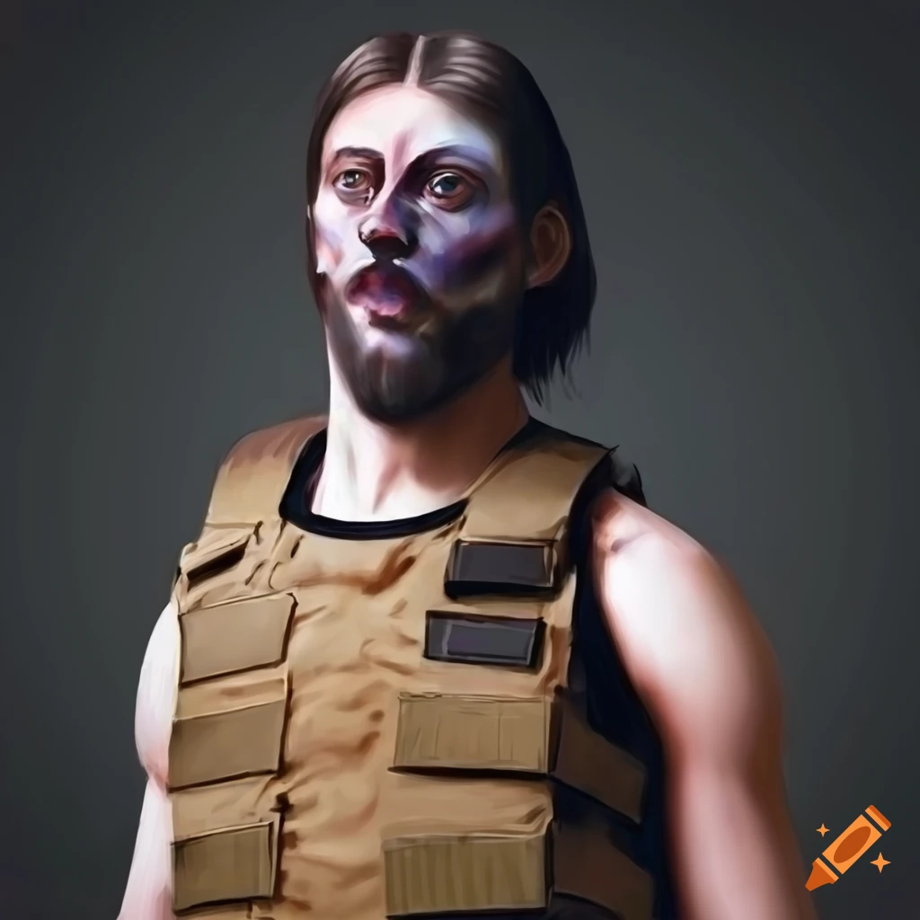 Modern interpretation of jesus with bulletproof vest inspired by ...