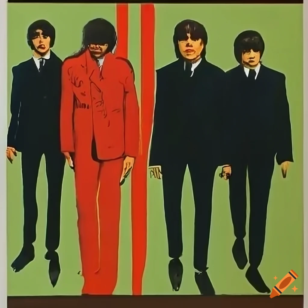 Graphic painting of the beatles in 1968 on Craiyon