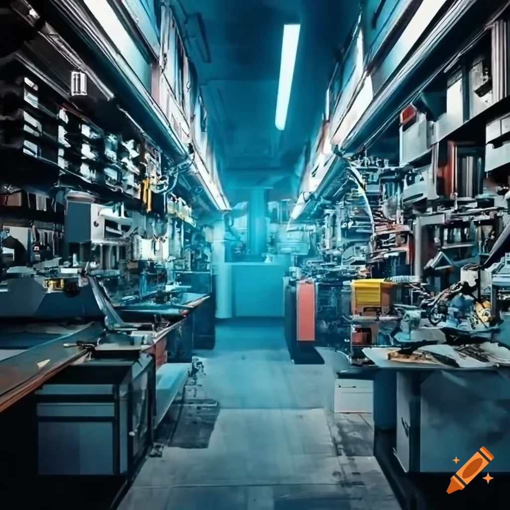 High-tech workshop interior with machinery and tools, labeled '51st MXS ...