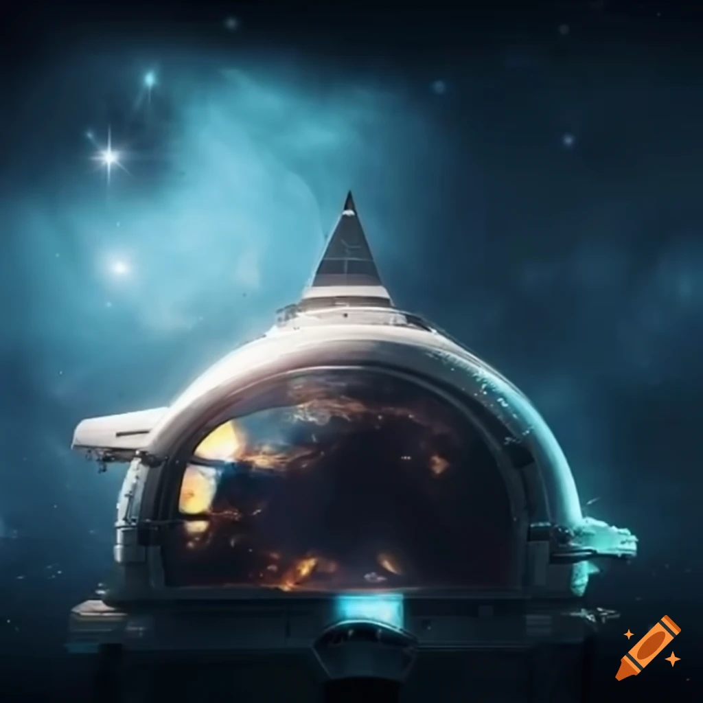 Spaceship in deep space with astronaut gazing out of window on Craiyon