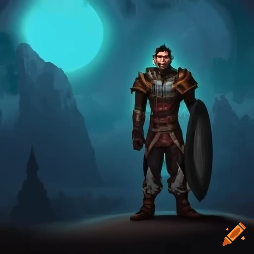 Fantasy soldier hiding behind a shield on Craiyon