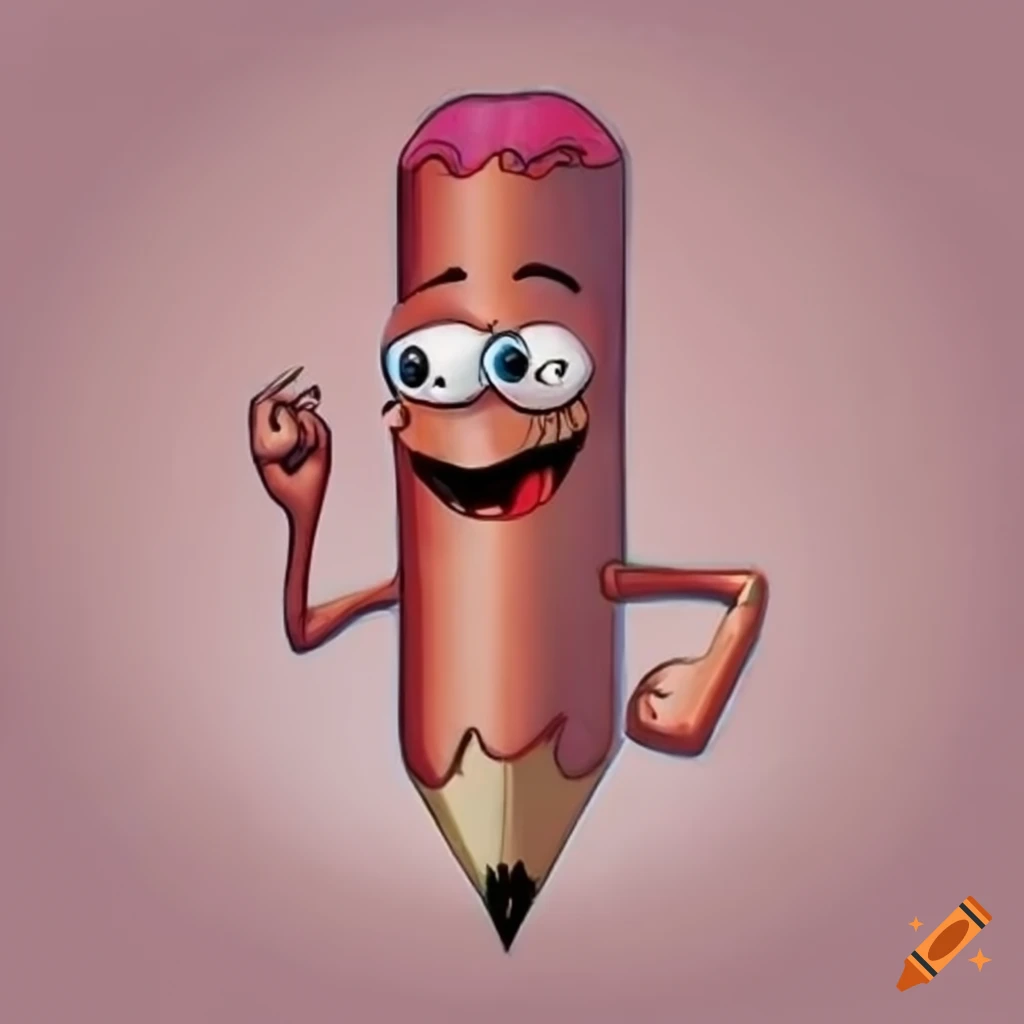 Funny cartoon pencil character personification on Craiyon