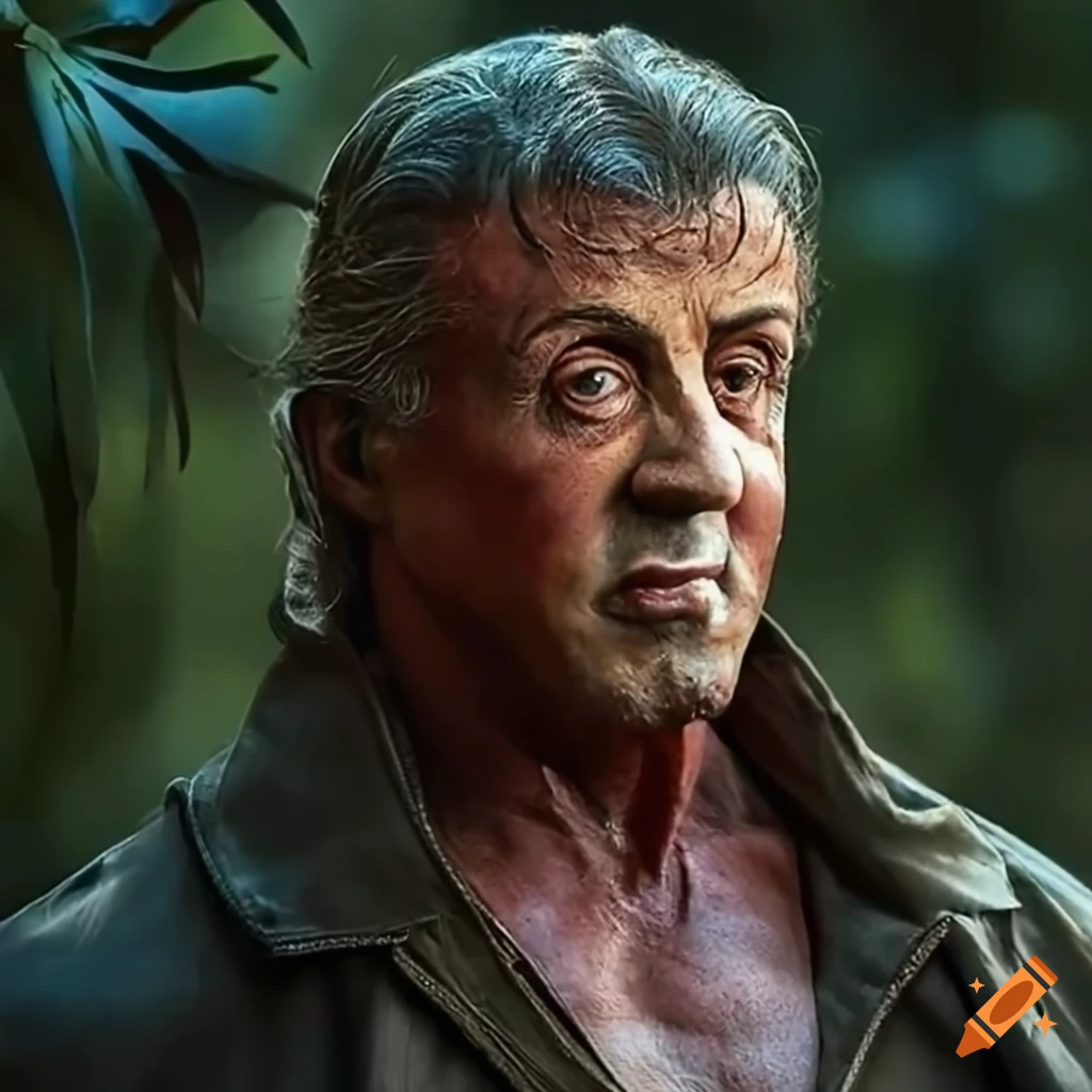 Sylvester stallone as john rambo in a jungle setting on Craiyon