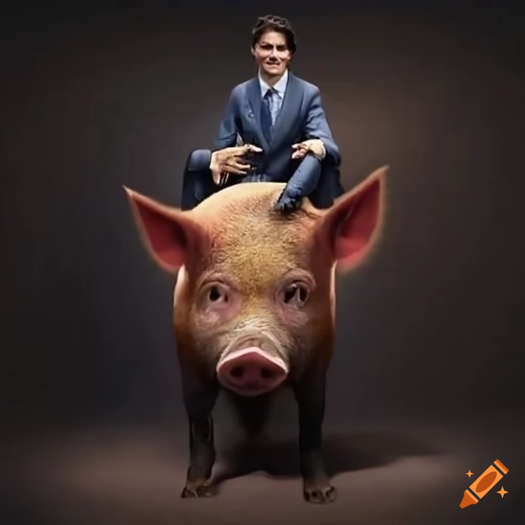 Justin trudeau riding a pig on Craiyon