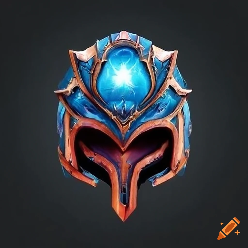 Front view of a heavy magic fantasy helmet on Craiyon
