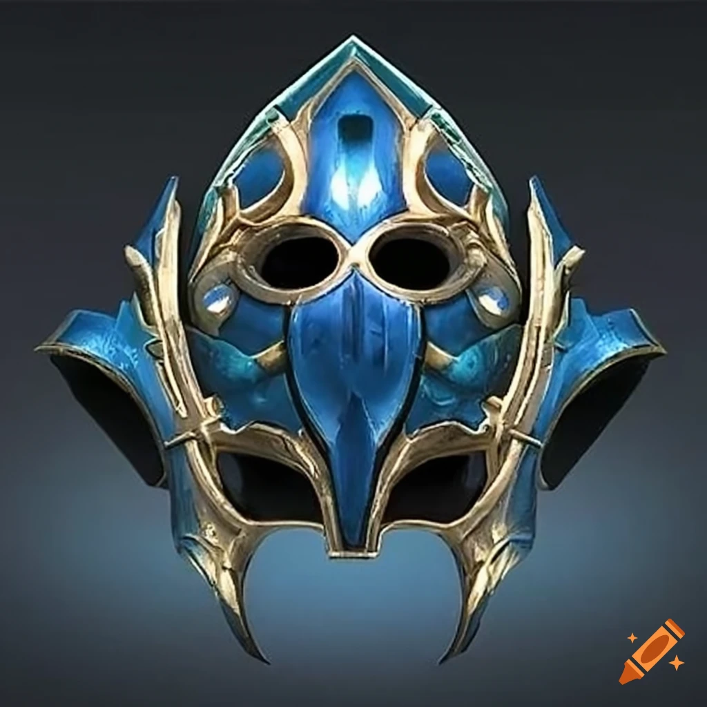 Front view of a super heavy magic fantasy helmet on Craiyon