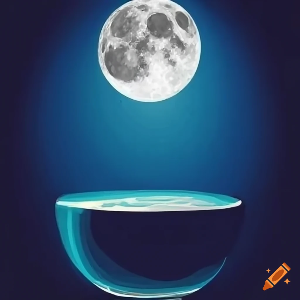 Moon reflected in a bowl of water. childish art concept on Craiyon
