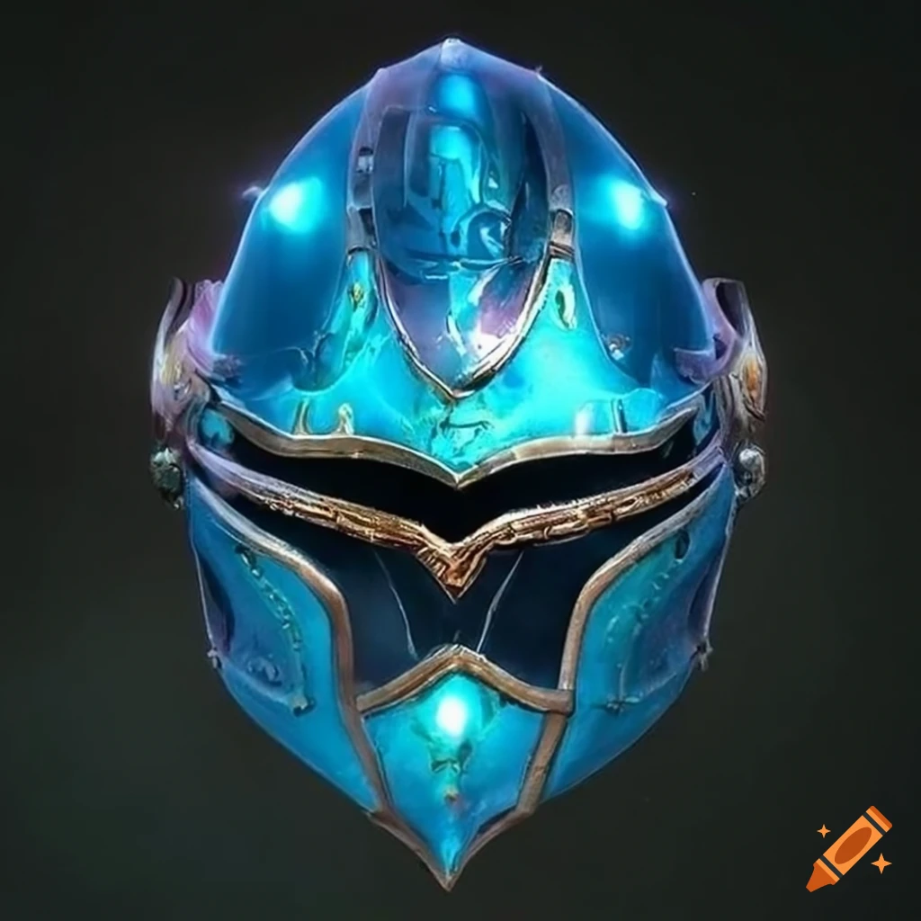 Front view of a detailed open magical fantasy helmet on Craiyon
