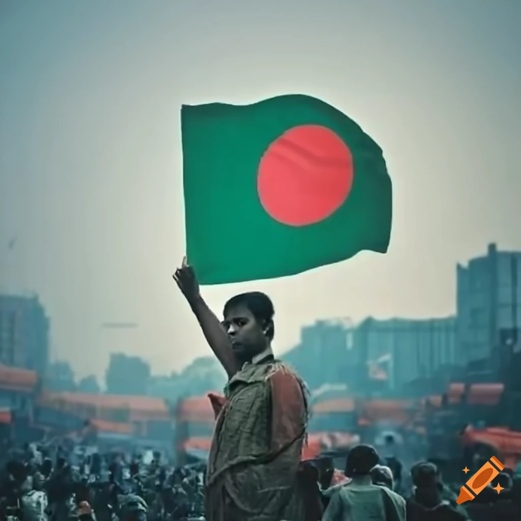 Celebration of independence day in bangladesh, 1971, people with flags ...