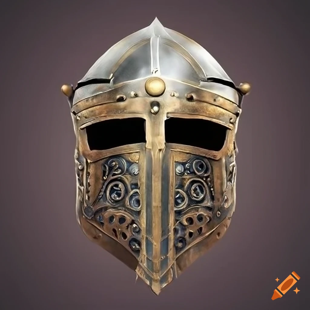 Detailed open medieval-style fantasy helmet in front view on Craiyon