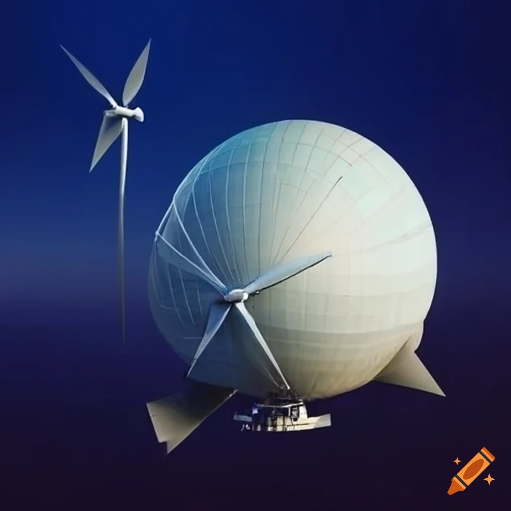 Aerial wind generator resembling an airship on Craiyon