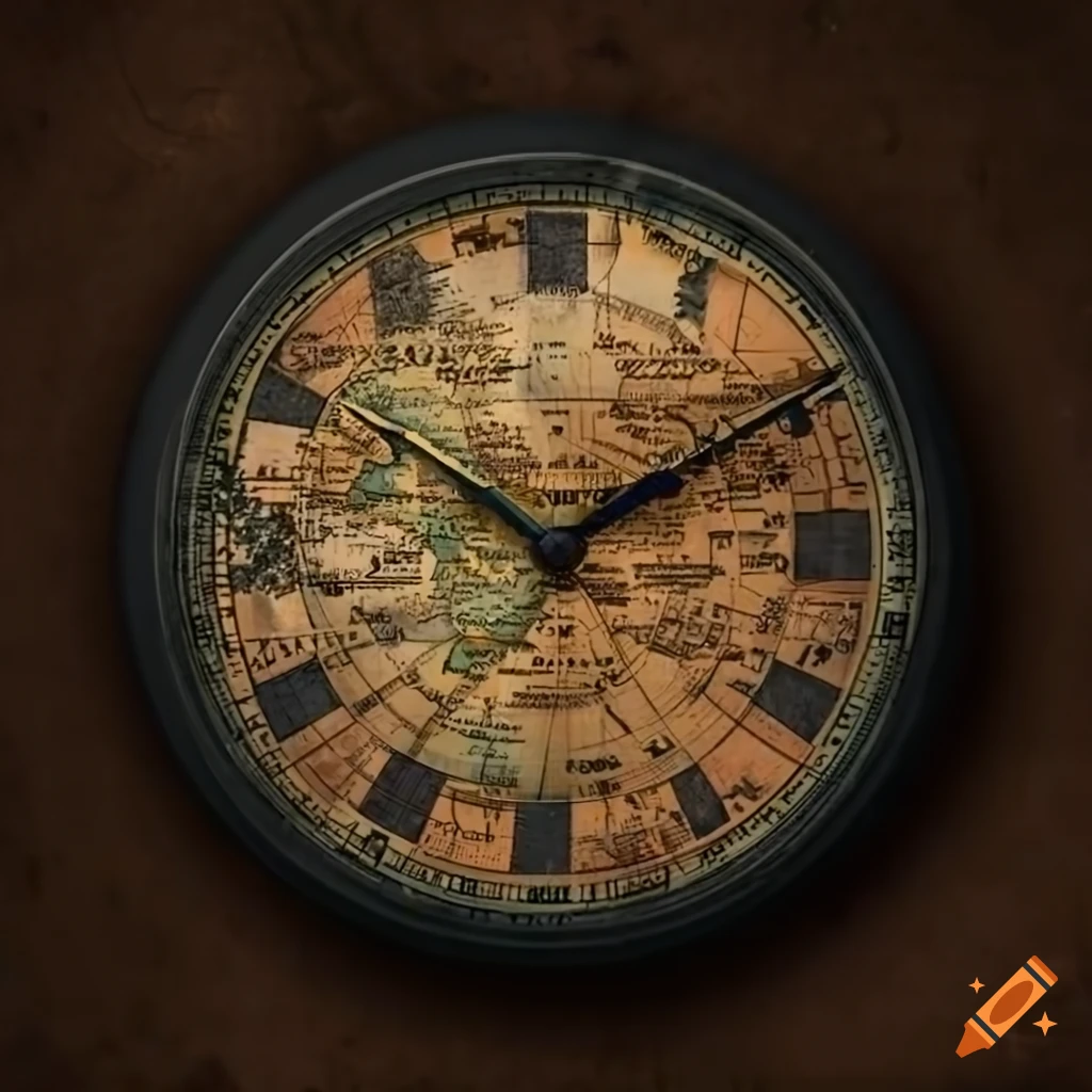Vintage world map within a watch face design on Craiyon