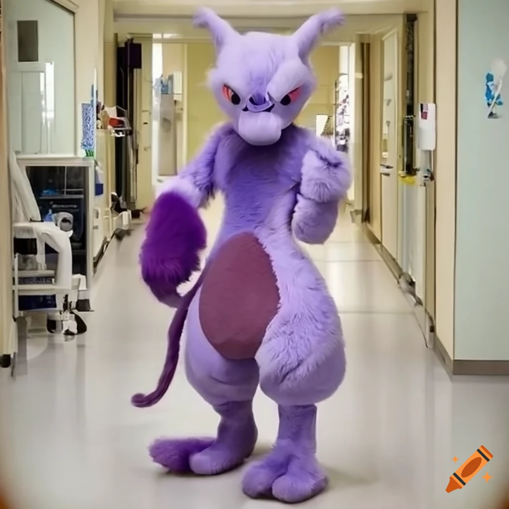 Nurses wearing mewtwo fursuit mascot costumes at hospital on Craiyon
