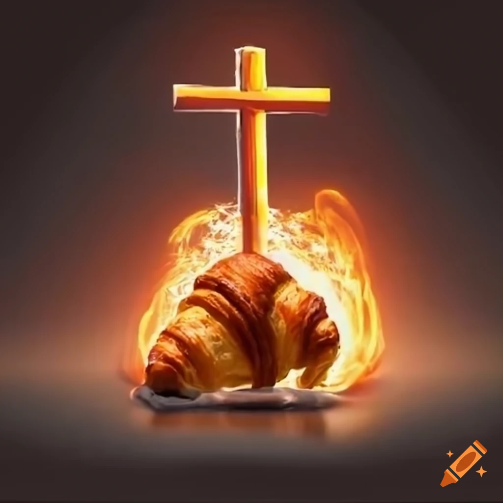 Epic christian cross with burning croissant on Craiyon