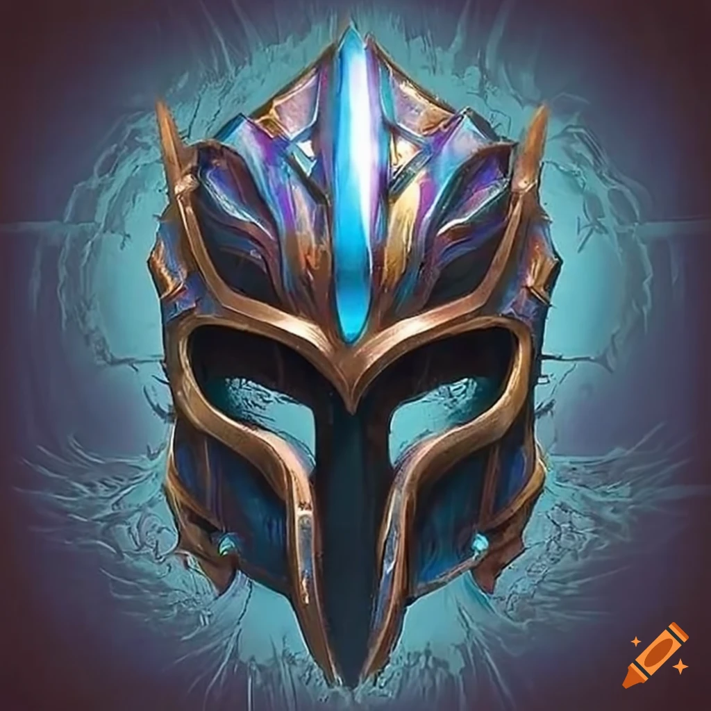 Front view of a heavy magic fantasy helmet on Craiyon