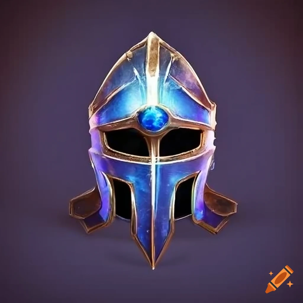 Light magical open helmet in detailed front view on Craiyon