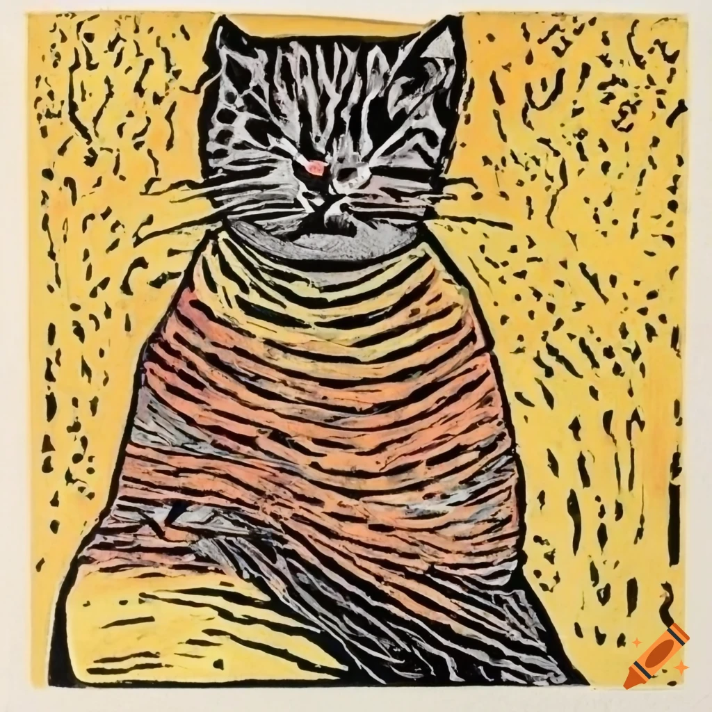 Cat in pastel lino print inspired by Pierre Bonnard, Sin City comic ...