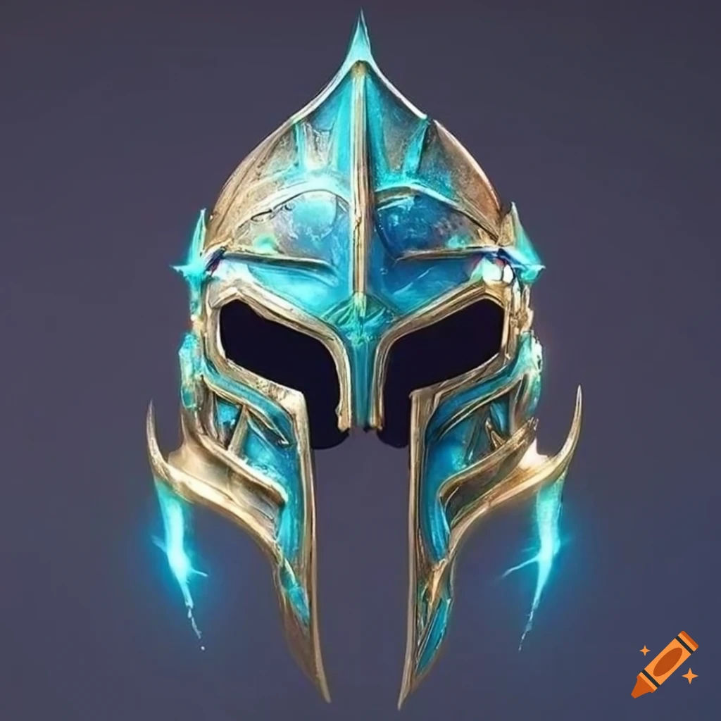 Front view of a detailed and unparalleled open magical fantasy helmet ...