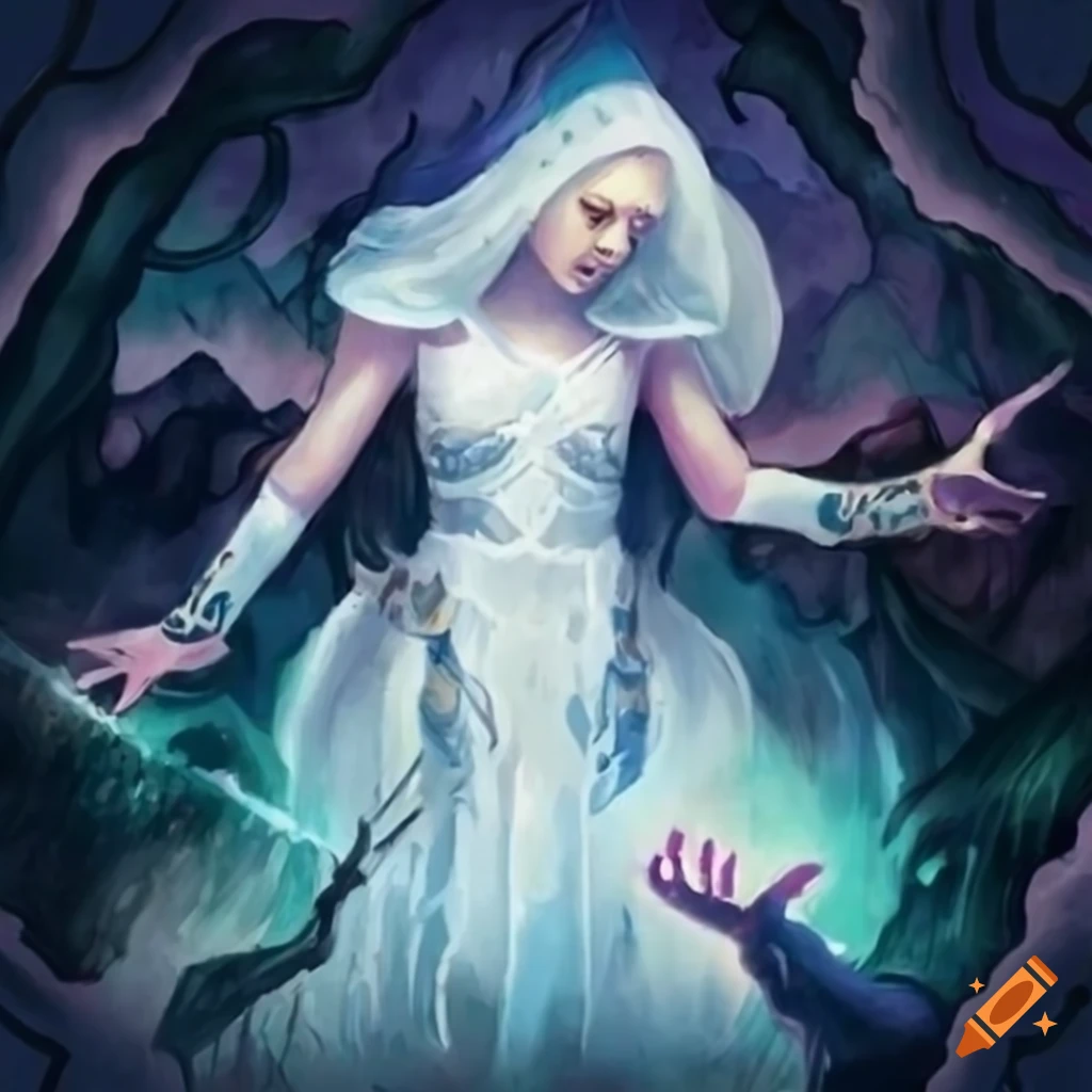 White spell warriors and mage in fantasy setting on Craiyon