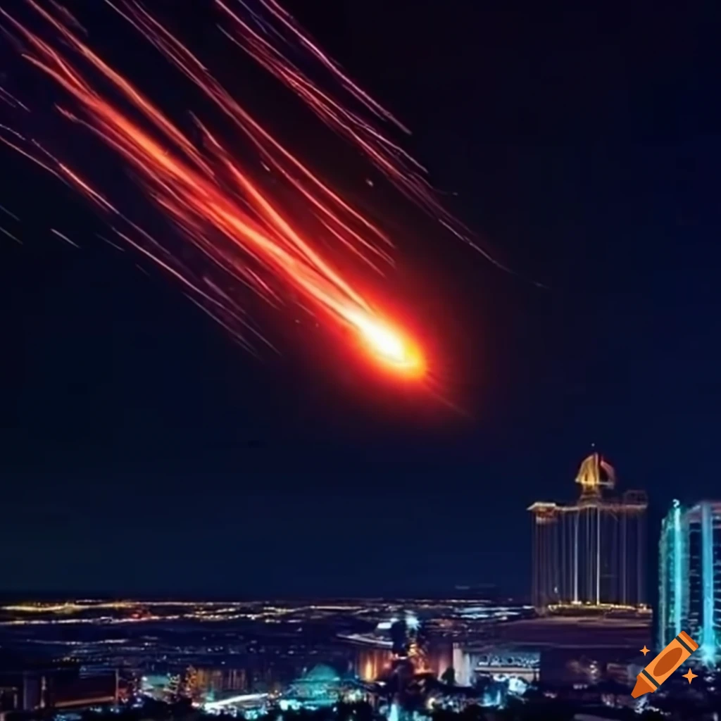 Fiery meteor over Las Vegas cityscape on Craiyon
