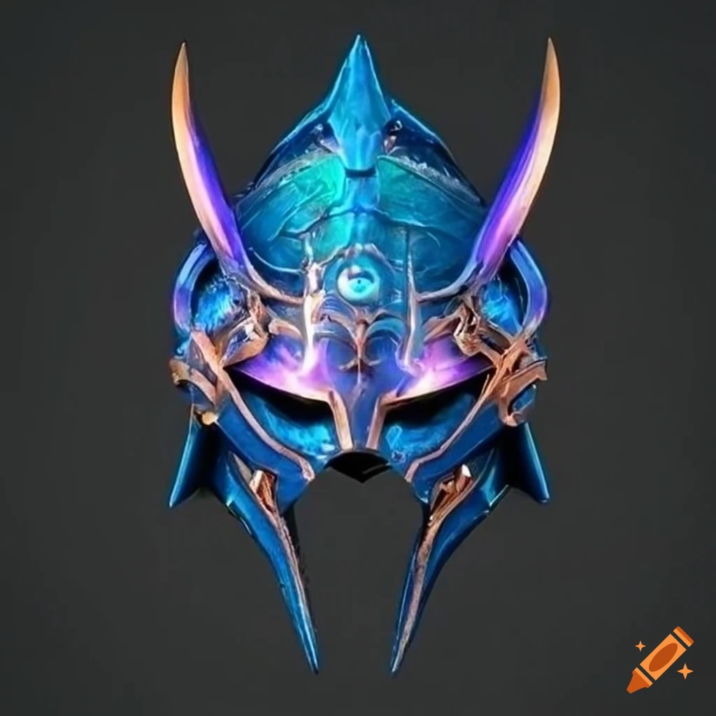 Front view of a detailed open helmet in a magical fantasy setting on ...