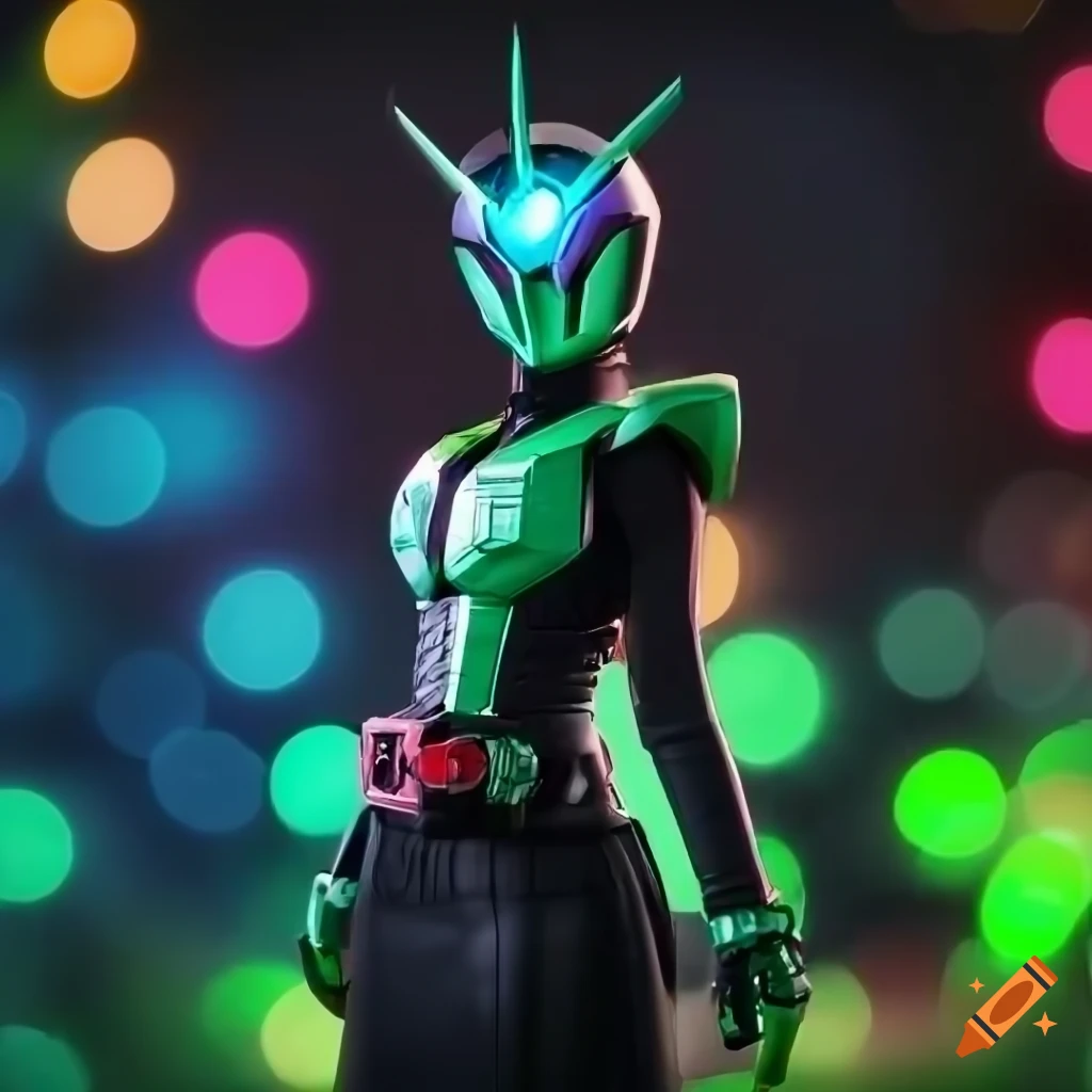 Symmetrical photorealistic female kamen rider with skirt on Craiyon