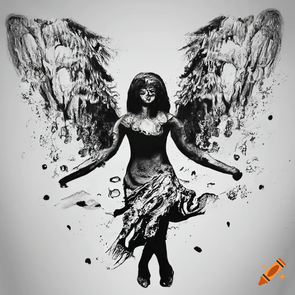 Angry angel with black gemstones running through her hands on Craiyon