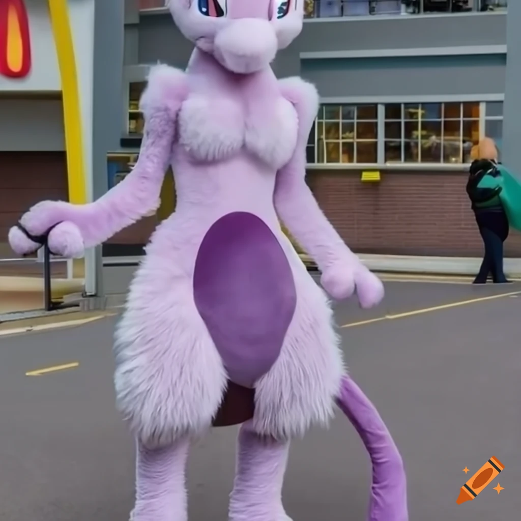 Female employee in full body Mewtwo fursuit costume at McDonald's on ...
