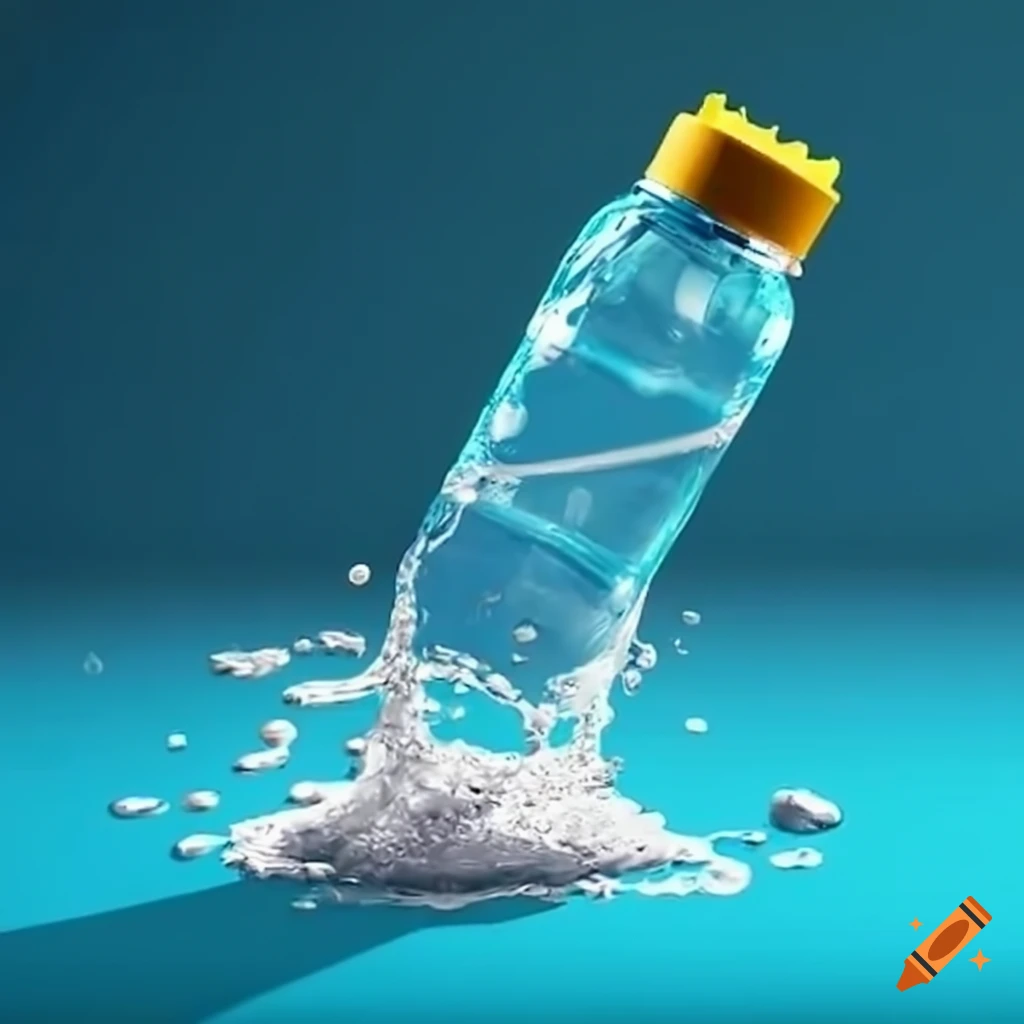 Lego water bottle on its side with dirty water spilling out on Craiyon