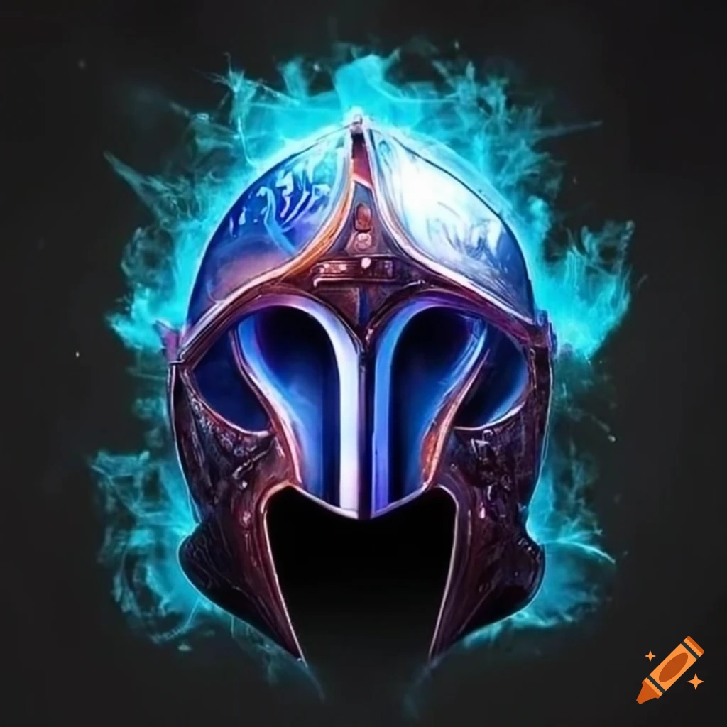 Front view of a detailed open magical fantasy helmet on Craiyon